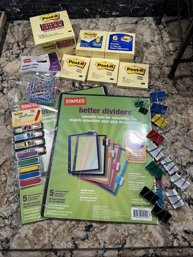 Large Lot Of Office Supplies Post-it Sticky Notes Clips Sign Here Flags ...