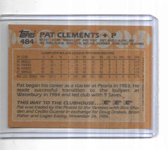 1988 Topps #484 Pat Clements NewYork Yankees | eBay