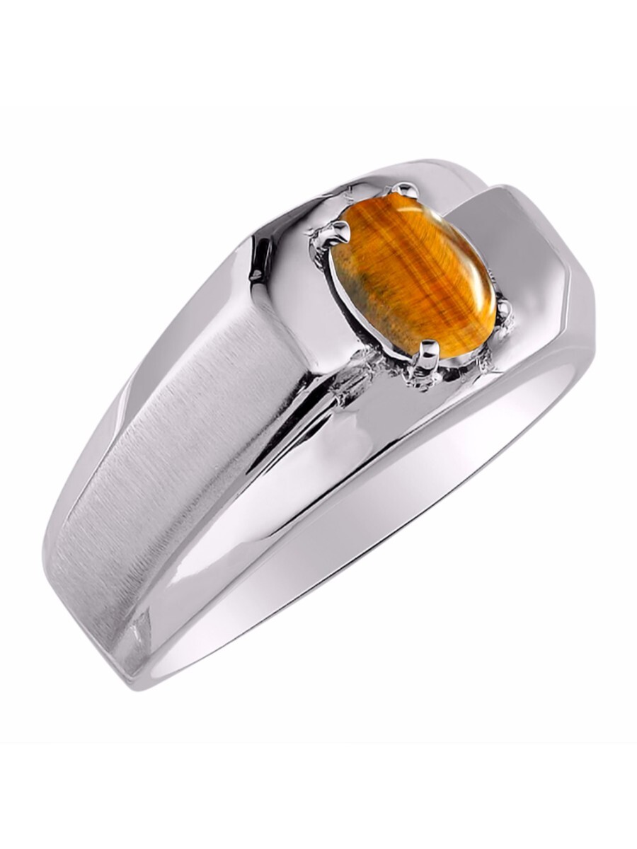 Birthstone Ring Sterling Silver or Yellow Gold Plated Silver Tiger Eye ...