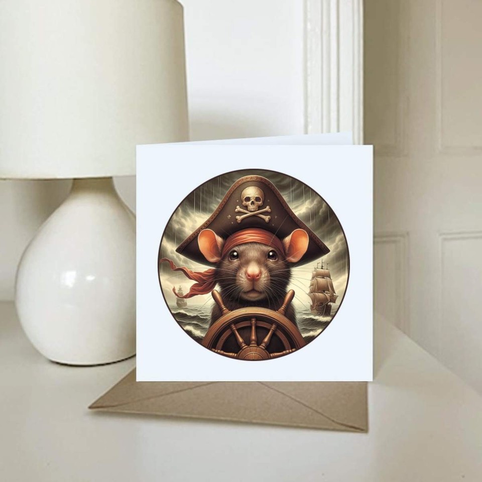 'Pirate Rat Steering Ship' Greeting Cards (GC057382) | eBay UK