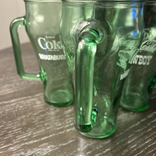 Vintage Coca-Cola Coke Whataburger Cowboy Green Glass with Handle x4 | eBay