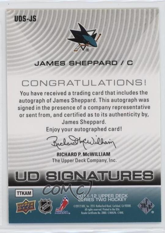 2011-12 Upper Deck UD Signatures James Sheppard #UDS-JS Auto | eBay