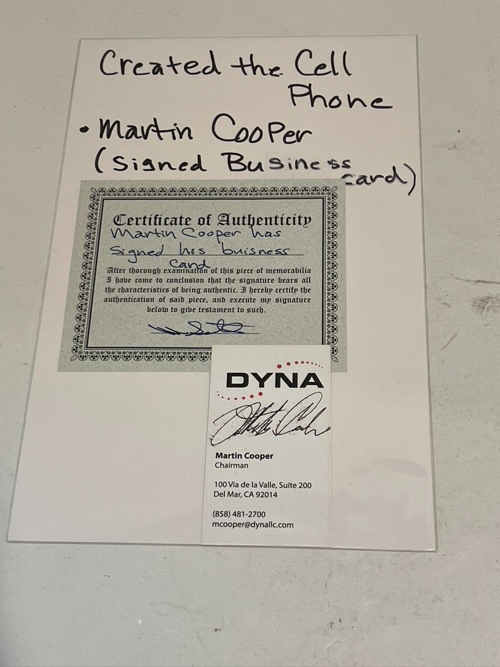 Martin Cooper Hand Signed Business Card Cell Phone Creator DYNA | eBay