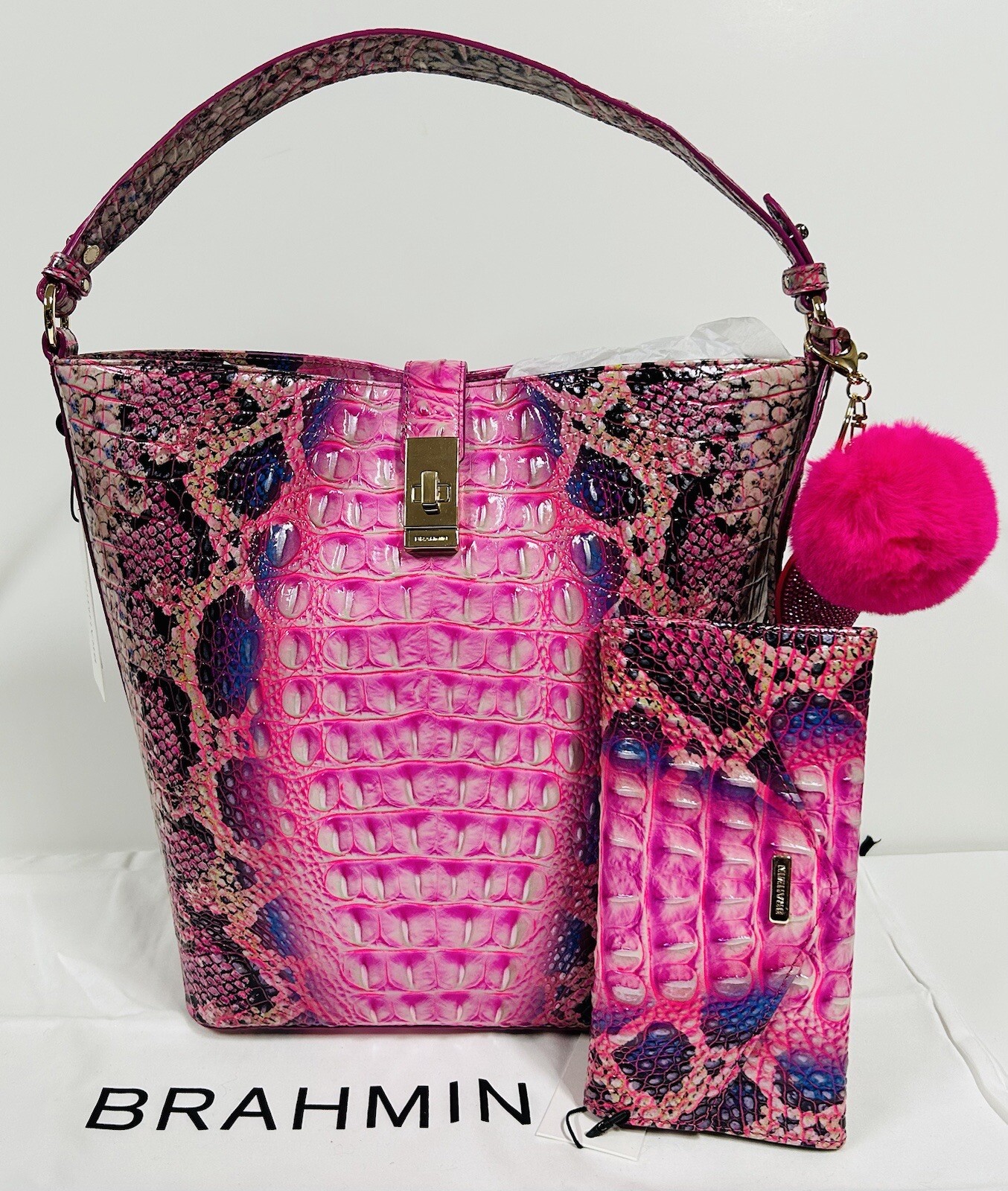 NEW BRAHMIN SHIRA PINK COBRA OMBRE MELBOURNE LEATHER HANDBAG & VERONICA ...