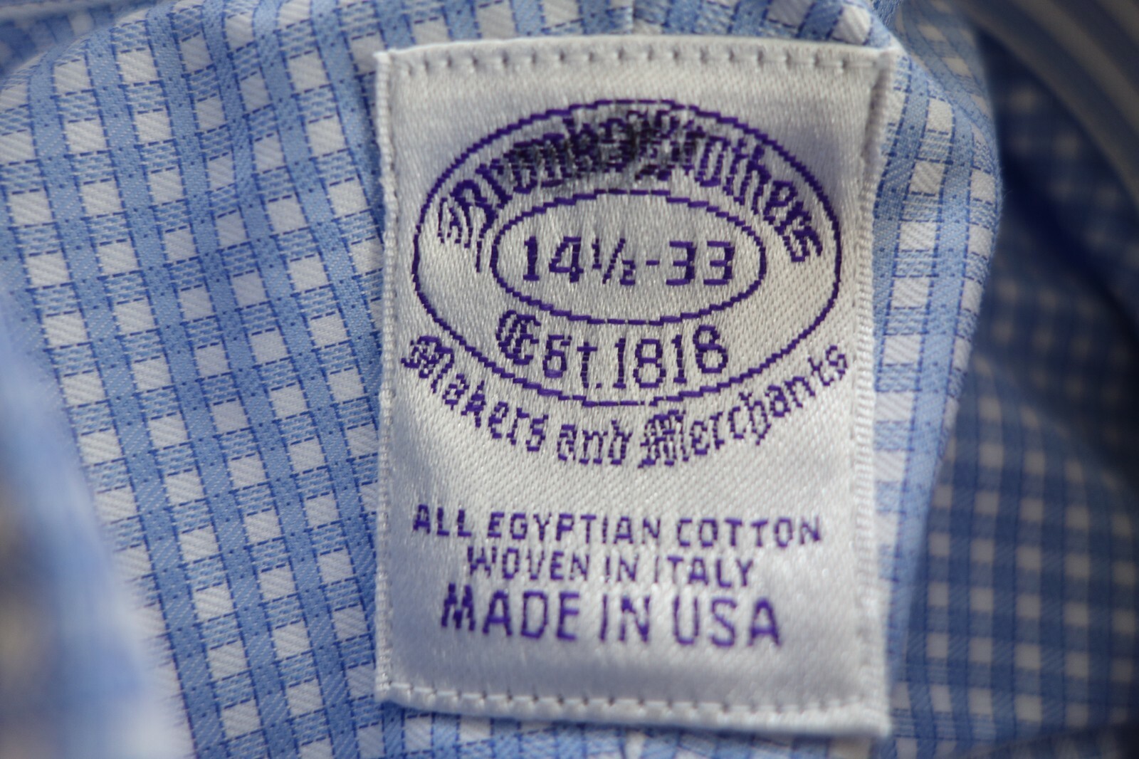 NWOT Brooks Brothers Egyptian Cotton Blue Check Spread 14.5-33 Regular ...