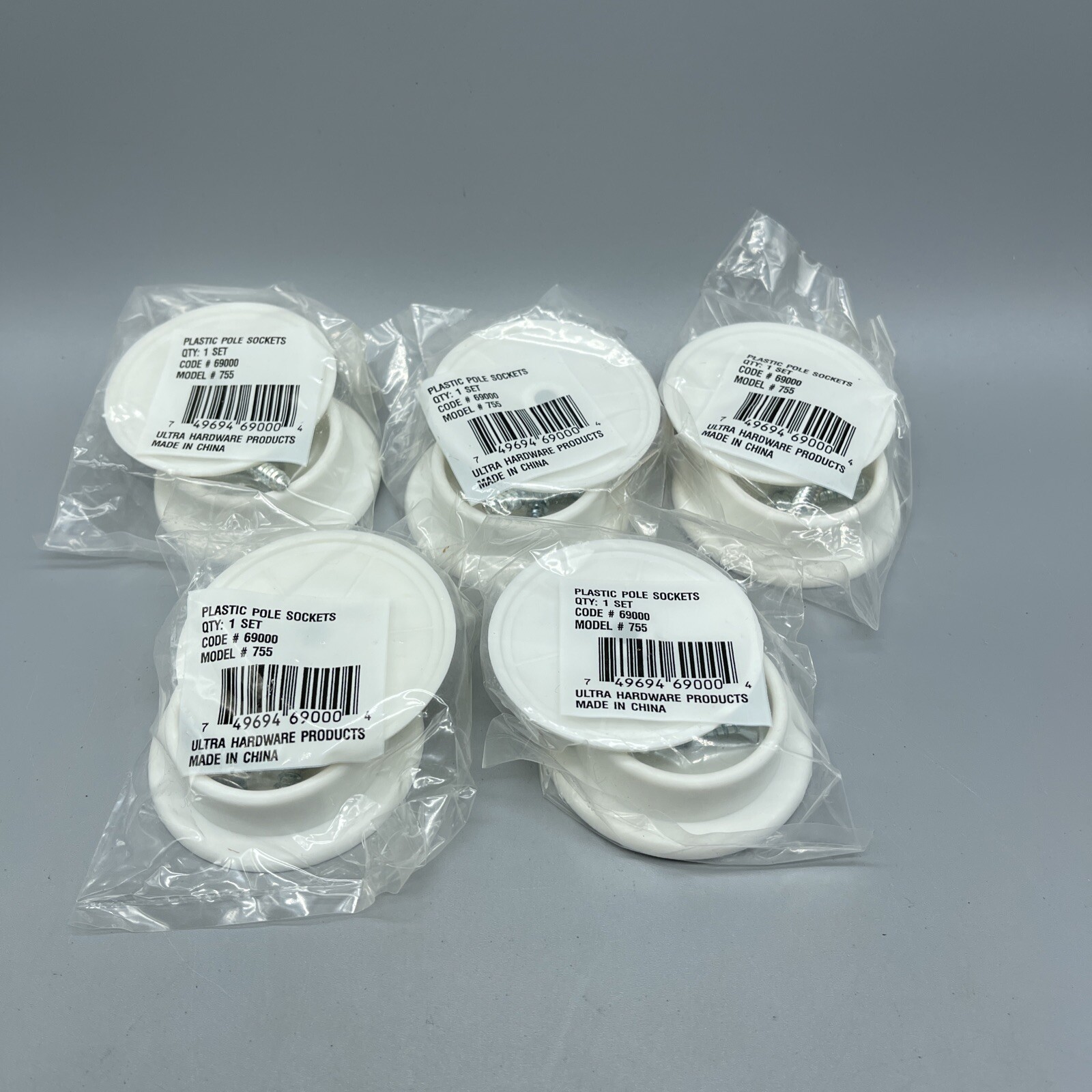 5 SETS WHITE PLASTIC CLOSET ROD SOCKETS 1 3/8in. New In Sealed Bags ...