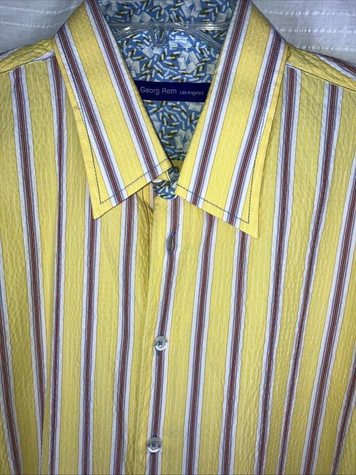 XXL georg Roth Seersucker yellow red stripe summer button-down dress ...