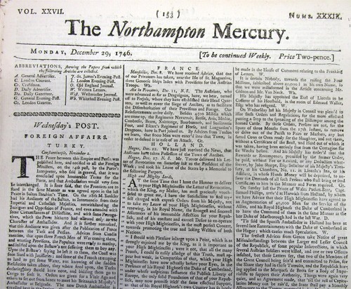 1746 newspaper KING GEORGE'S WAR being fought in BRITISH NORTH AMERICAN ...
