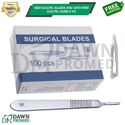 100 Sterile Surgical Blades #15C with FREE BP Scalpel Handle #3 ...