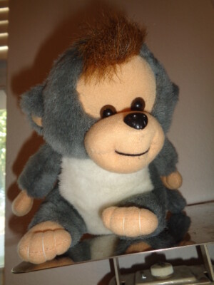Monkey gray white skin color face hands feet stuffed plush 8" sitting ...