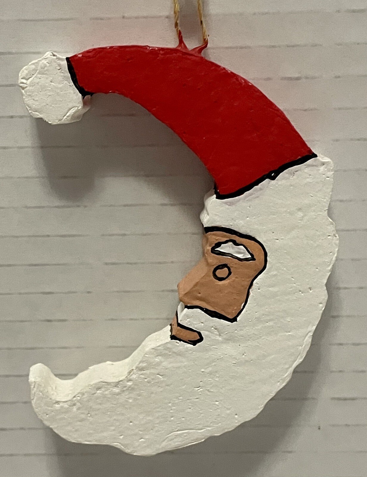 Santa Crescent Moon Shaped Christmas Ornament Hand Painted Foam 3 1/2 ...