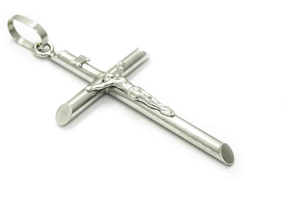 Slant End Tube Design Crucifix Pendant 14k White Gold | eBay