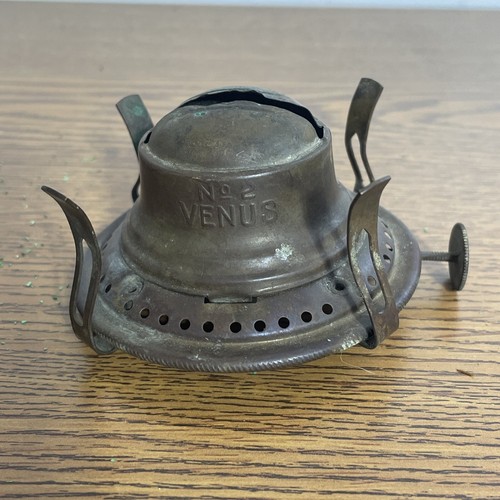 VTG #2 VENUS Tarnished Brass Oil Lamp BURNER The Miller Co. 3” CHIMNEY ...