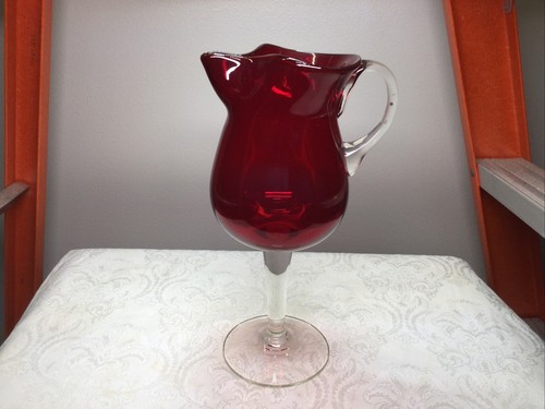 Carlo Moretti Red Murano Glass Cocktail Pitcher with Clear Footed Base ...