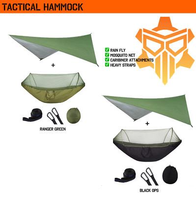 Camping Hammock With Mosquito Net / Rainfly Cover Tarp / Tactical | eBay