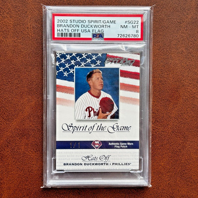2002 Donruss Studio Brandon Duckworth (#'d 1/1) Hats Off Game-Used Flag ...