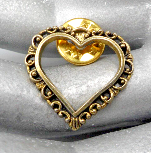Victorian Heart Collar Lapel Pin Valentines Day Gift Gold Tone Filigree ...