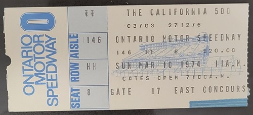 1974 California 500 Indy Ticket Stub USAC Ontario Speedway Bobby Unser ...