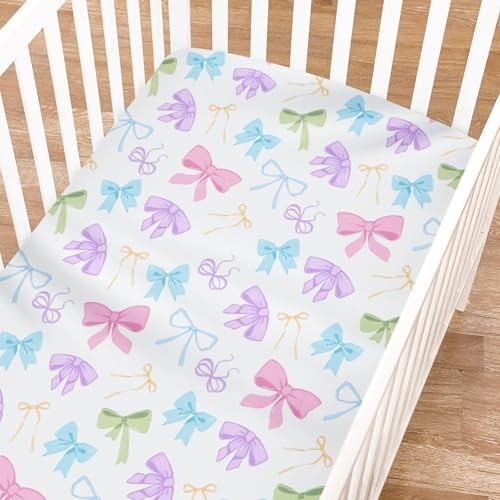 Spring Pastel Bows Fitted Baby Crib Sheets for Boys Girls 52"x28 ...