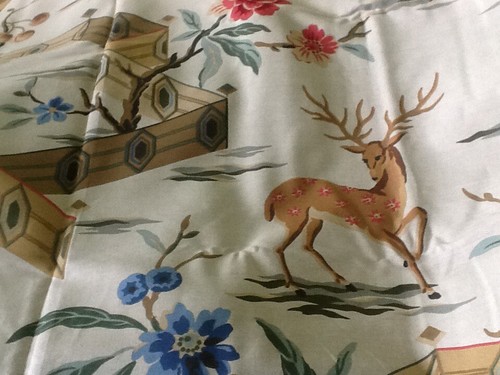 1 Yard Brunschwig & Fils “Nara” Stag Deer Chinoiserie Heavy Linen Blend ...
