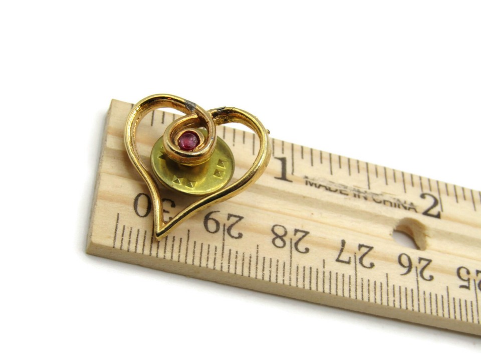 Vintage Open Heart Lapel Pin Gold Tone Swirl Pink Rhinestone Tie Tack ...