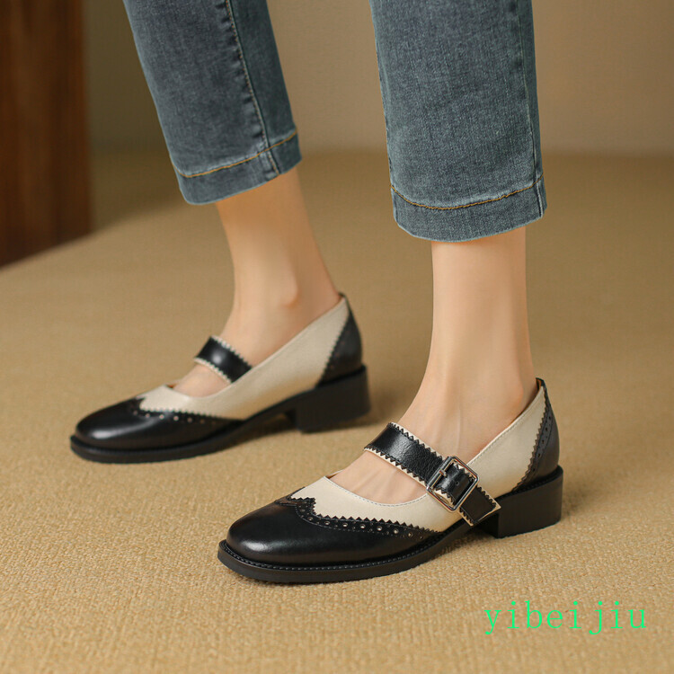 Women's Round Toe Comfort Wing Tip Mary Jane Genuine Leather Brogue ...