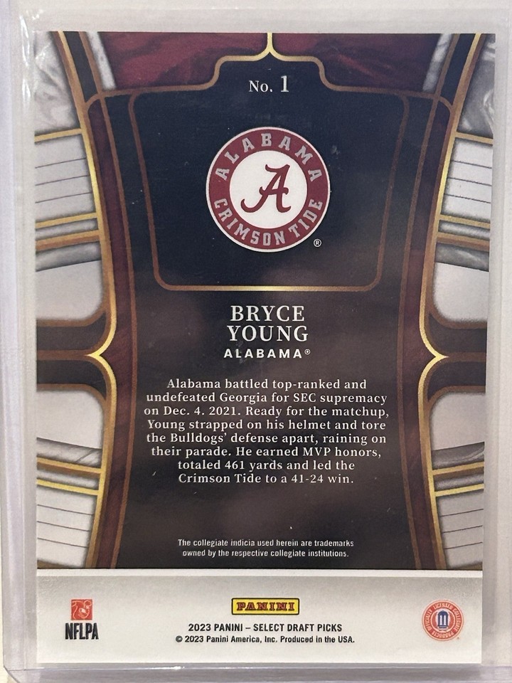 2023 Select Draft Picks Bryce Young Base Rookie RC #1- Alabama Card ...