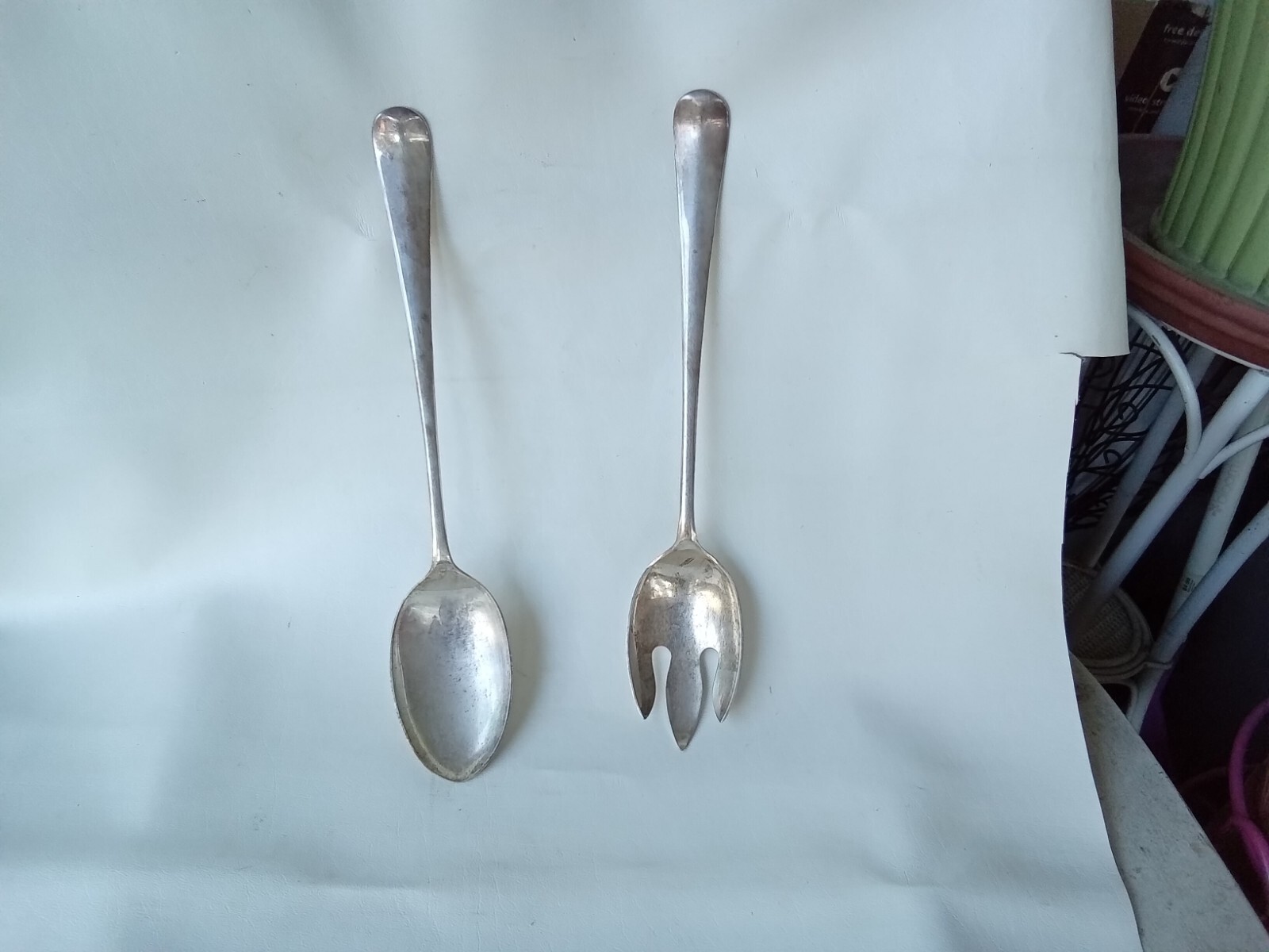 TOWLE WILLIAM ADAMS PLATED QUEEN ANNE PATTERN LG 13" SALAD SERVER SET ...