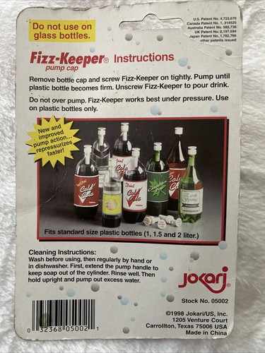 Jokari Fizz Keeper Pump Cap 2 Liter/Lt Soda Pop Bottles Saves ...