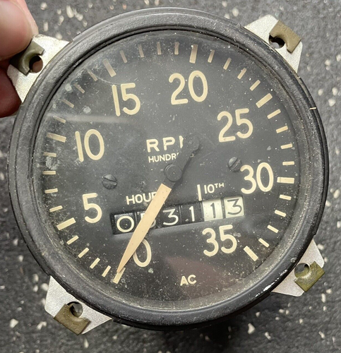 Vintage Aircraft RPM Gauge Cable Speed Hourmeter Steampunk GMC US Made ...