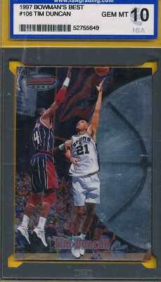 ISA 10 GEM MINT TIM DUNCAN HOF ROOKIE 1997 BOWMAN BEST #106 GRADED ...