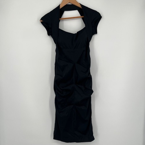 Cache Womens Sheath Dress Black Stretch Halter Open Back Zip Cocktail ...