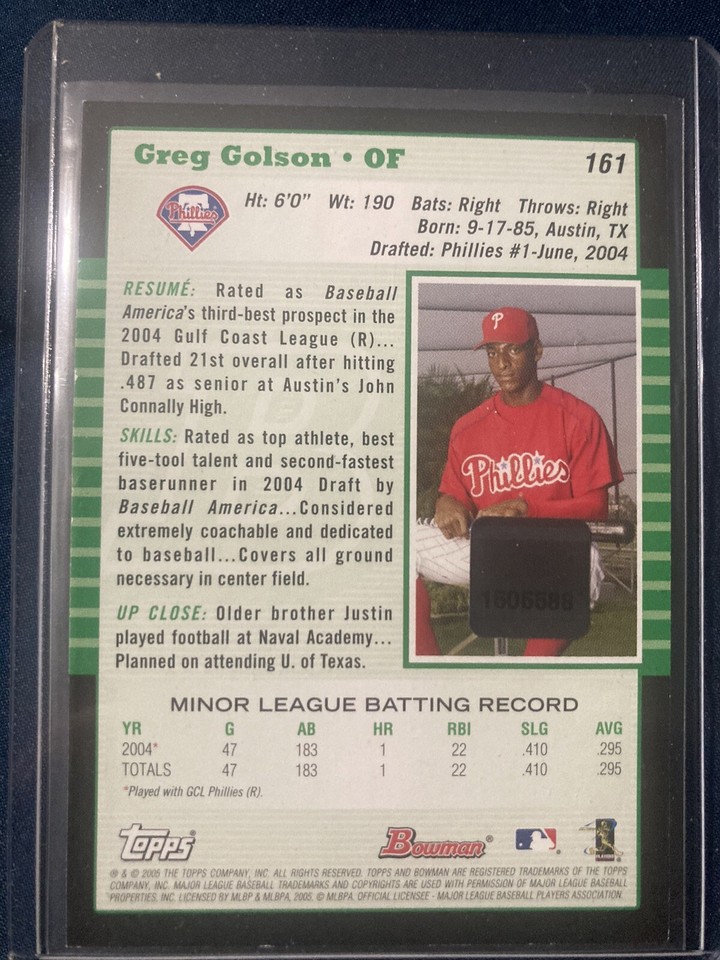 2005 Bowman GREG GOLSON #161 - Rookie AUTOGRAPH MLB BASEBALL CARD | eBay