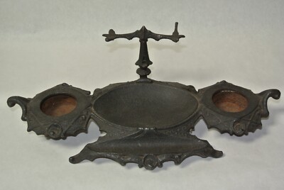 Antique Cast Iron Ink Well Pen Holder Victorian Style | eBay