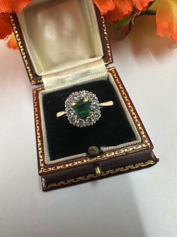 Pretty Emerald/diamond E0.30ct/D0.50ct Ring | eBay UK