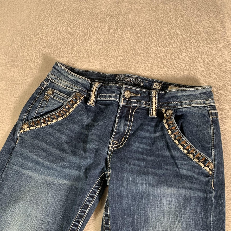 Miss Me Signature Boot Jeans Womens 29 Medium Wash Bootcut Rhinestone ...