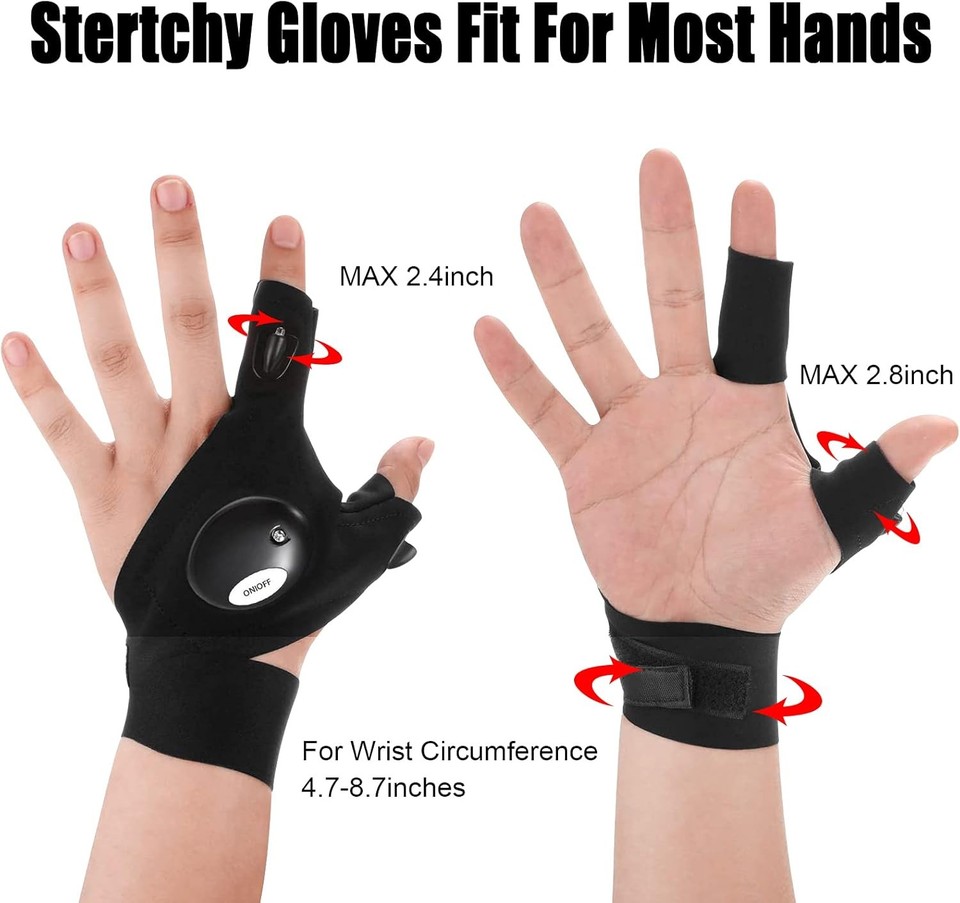 1 Pair LED Flashlight Super Gloves Outdoor Fishing Camping Hiking ...