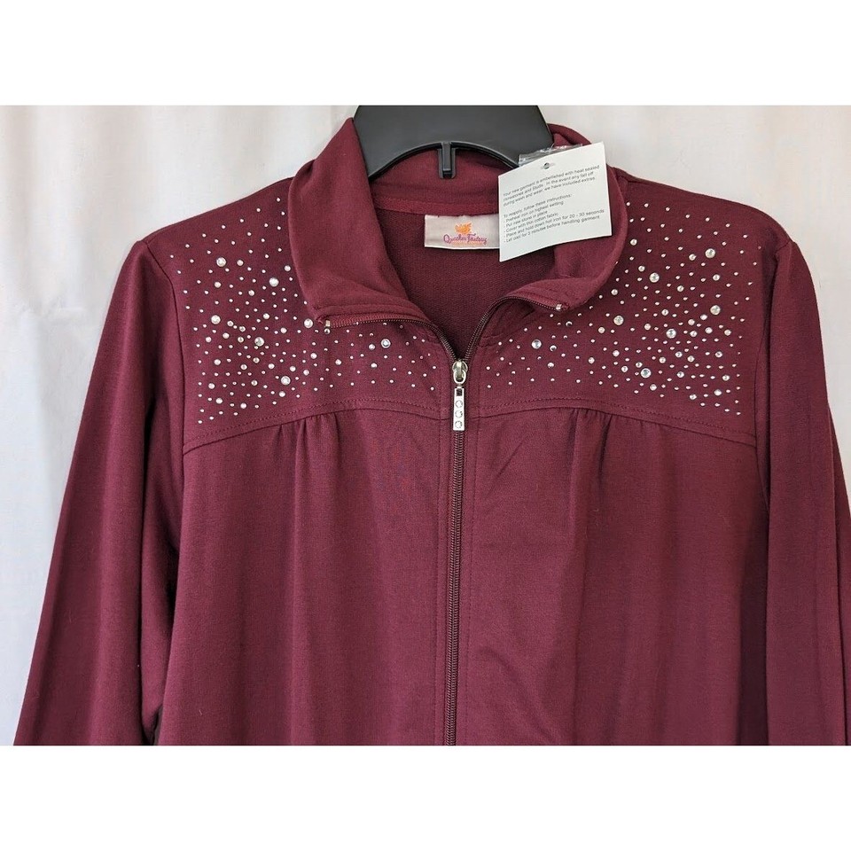 Quacker Factory Jacket Women's Size Large Full Zip Embellished Pockets ...
