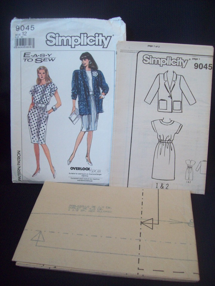 Vintage Simplicity Pattern 9045 Cap Sleeved Dress & Jacket EASY Size 12 ...