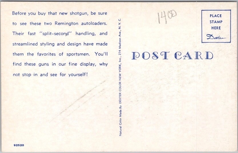 Vintage REMINGTON RIFLES Advertising Postcard / Model 11-48 and ...