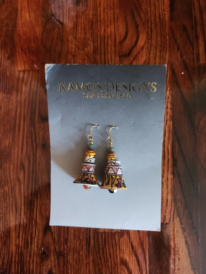 Ramos Designs Hand Painted Bell Earrings Porcelain Beaded Pierced Ear ...