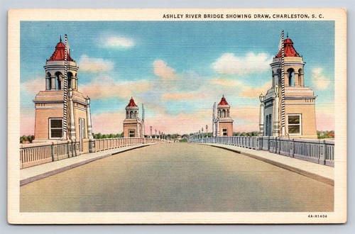 Postcard SC Charleston South Carolina Ashley River Draw Bridge c1940s ...