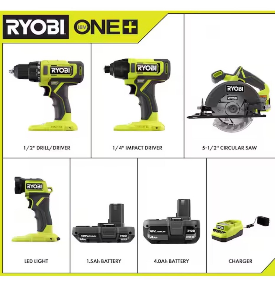 Ryobi ONE+ 18V Tool Combo Kit 33287200146| eBay