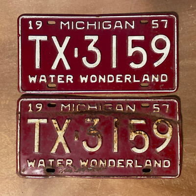 1957 Michigan License Plate Pair # TX-3159 | eBay
