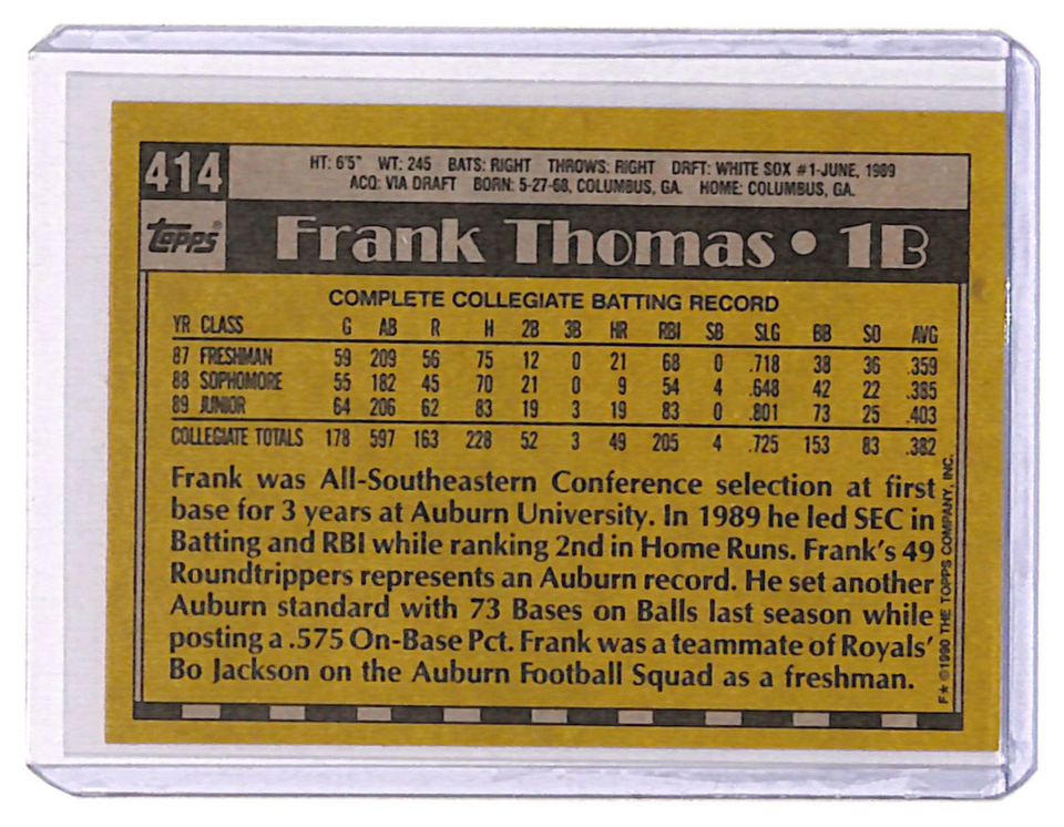 1990 Topps Frank Thomas #1 Draft Pick Rookie Card #414 RC HOF | eBay