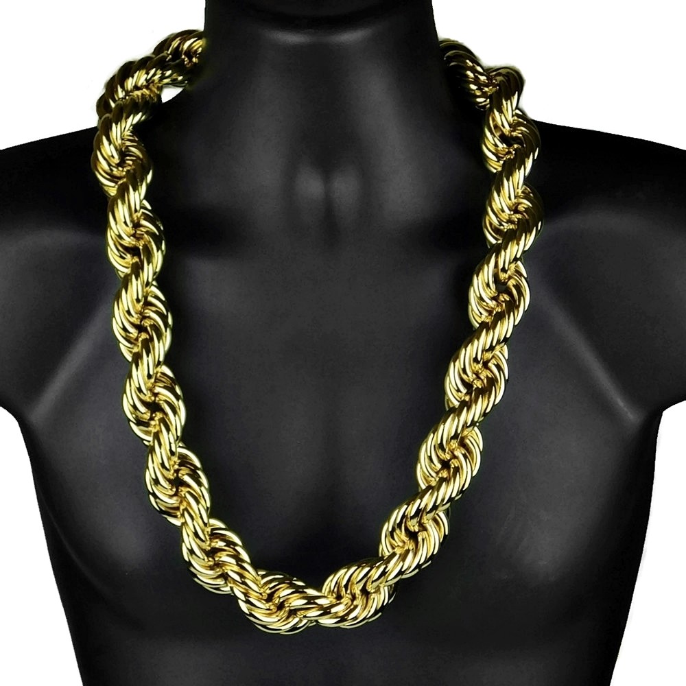 Mens 14k Gold Plated Huge Rope Hip Hop Chain 30MM x 30" Hollow Dookie ...