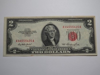 $2 1953 Red Seal Fancy Serial Number Legal Tender Currency Note Bank ...