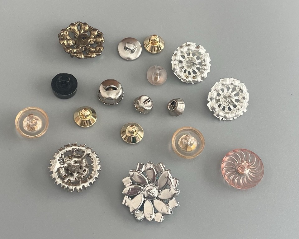 VTG Assorted Size Lot 17 Rhinestone Sewing Buttons-Metal-Plastic-Shank ...