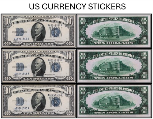 $10 Ten Dollar 1934 Silver Certificate (US CURRENCY STICKERS) Lot Of 3 ...