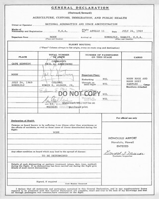 U.S. CUSTOM FORM FILLED OUT BY APOLLO 11 ASTRONAUTS - 8X10 NASA PHOTO ...